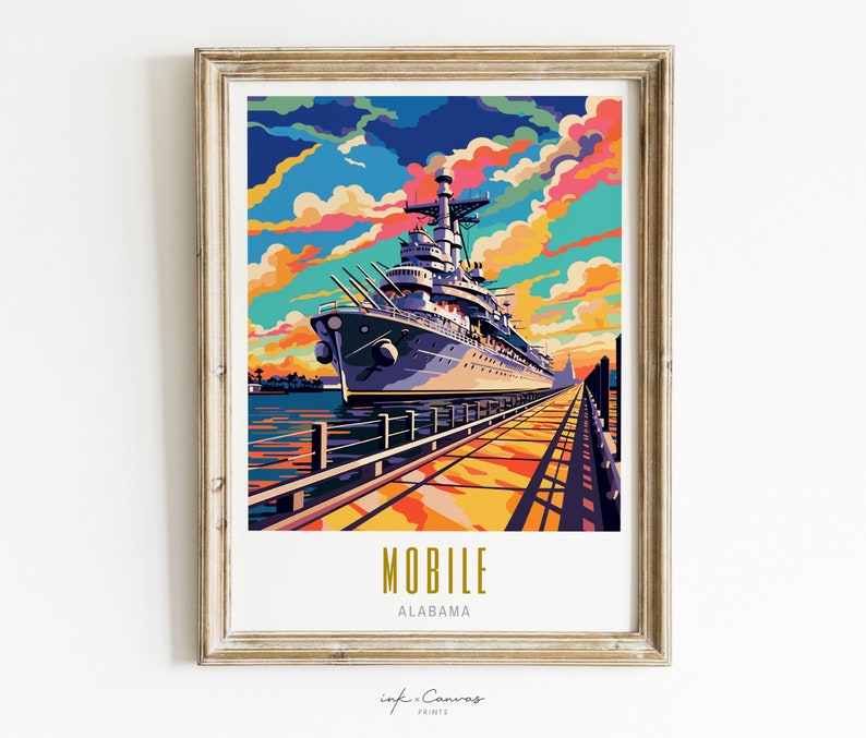 Mobile Alabama Print USS Alabama Battleship Memorial Park Mobile AL Art ...