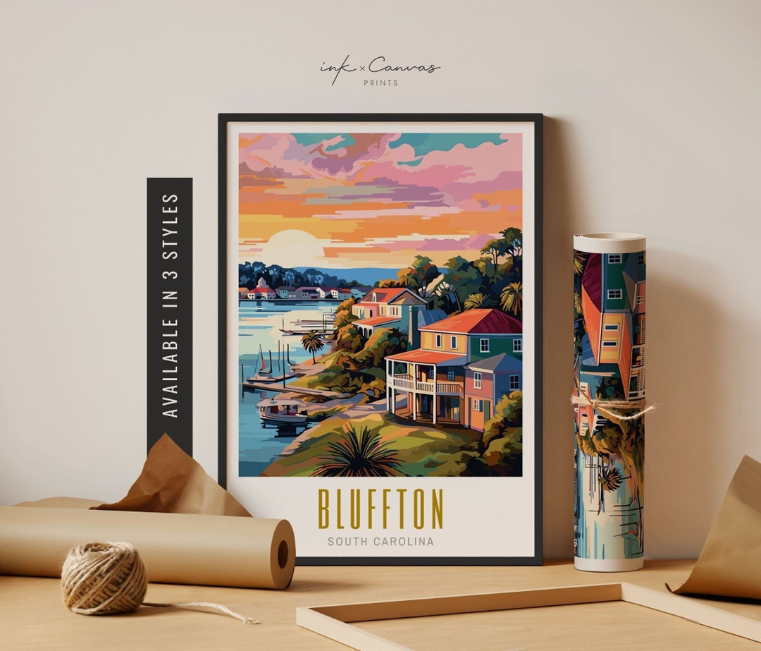 Bluffton South Carolina Art Print Bluffton SC Art Travel Poster Custom ...