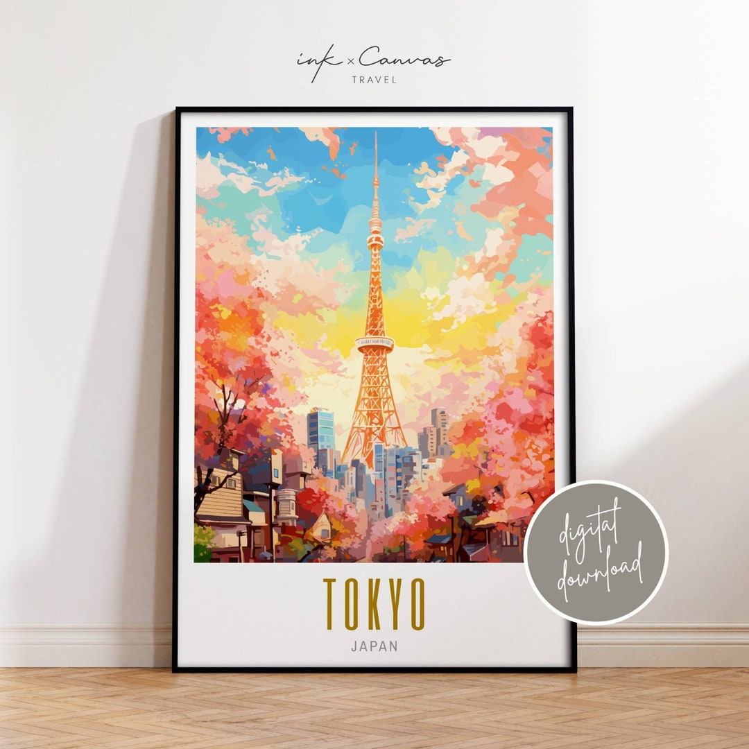 Tokyo Travel Poster Japan Travel Print Tokyo Poster Cherry Blossom Art ...