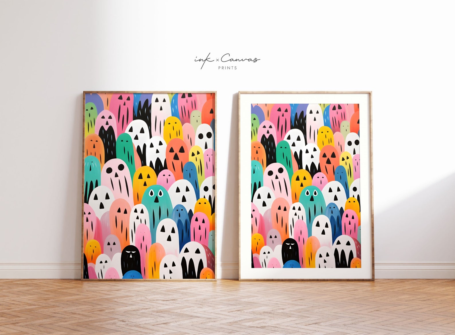 Boho Halloween Art Cute Ghosts Print Colorful Halloween Decor Adorable ...