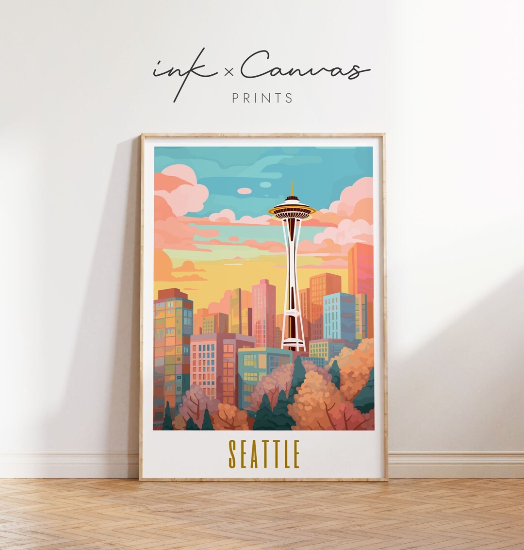 Retro Seattle Travel Poster Washington Wall Art Skyline US - Etsy