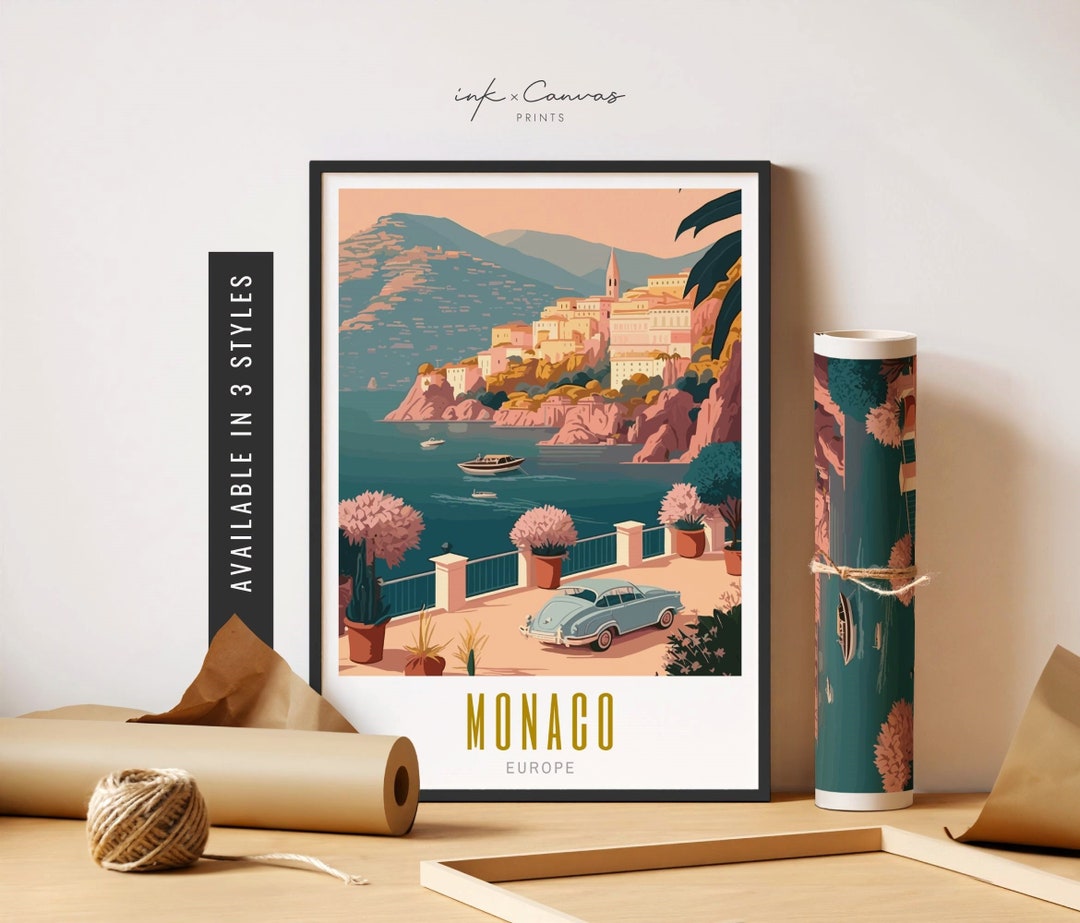 Monaco Travel Poster Vintage Monaco Poster Monaco Print European Cities ...