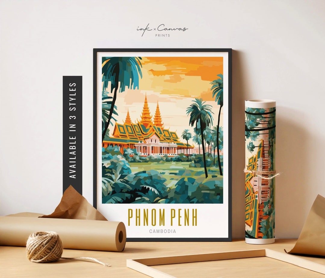 Phnom Penh Cambodia Poster Phnom Penh Royal Palace Art Cambodian Wall ...