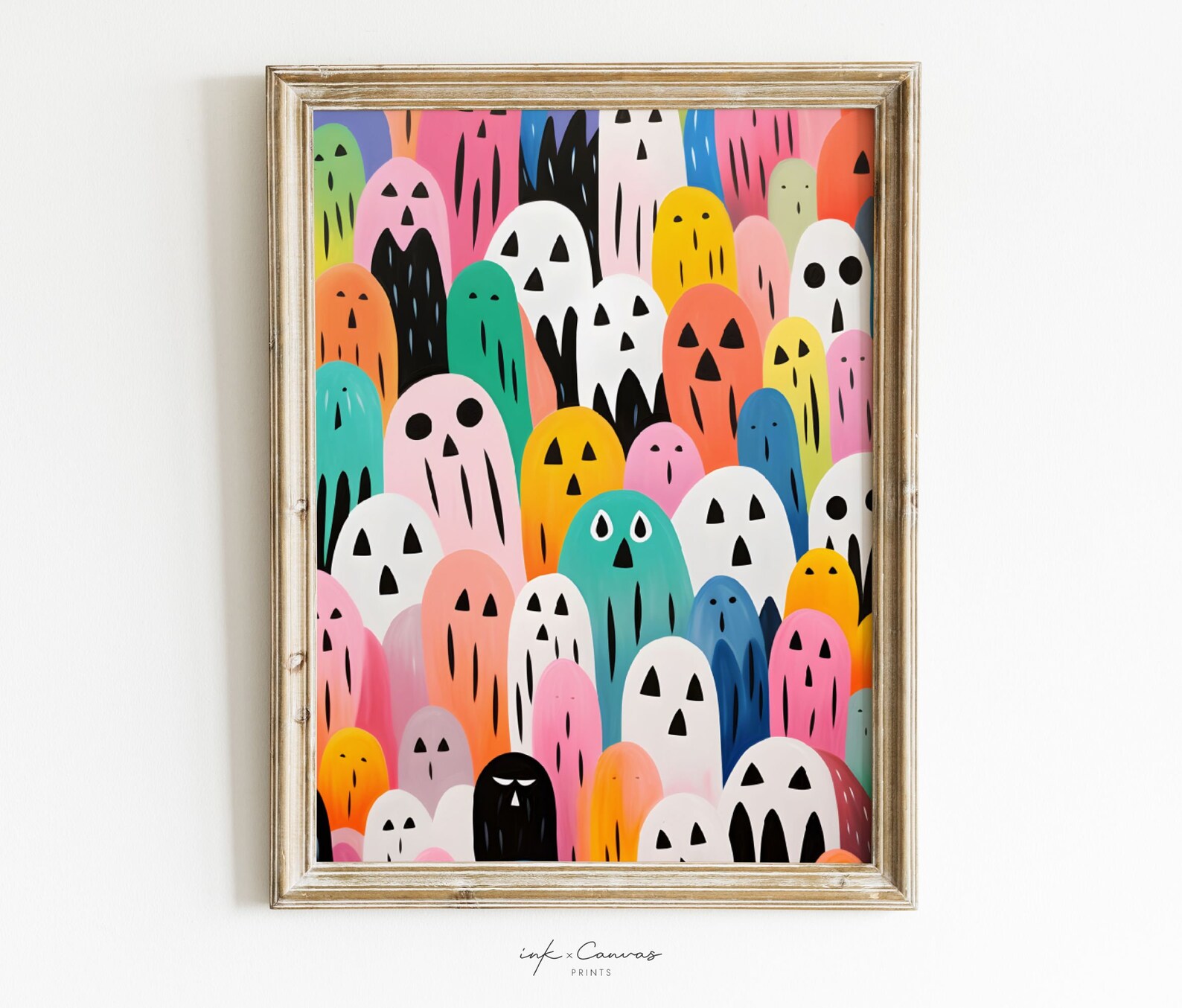 Boho Halloween Art Cute Ghosts Print Colorful Halloween Decor Adorable ...