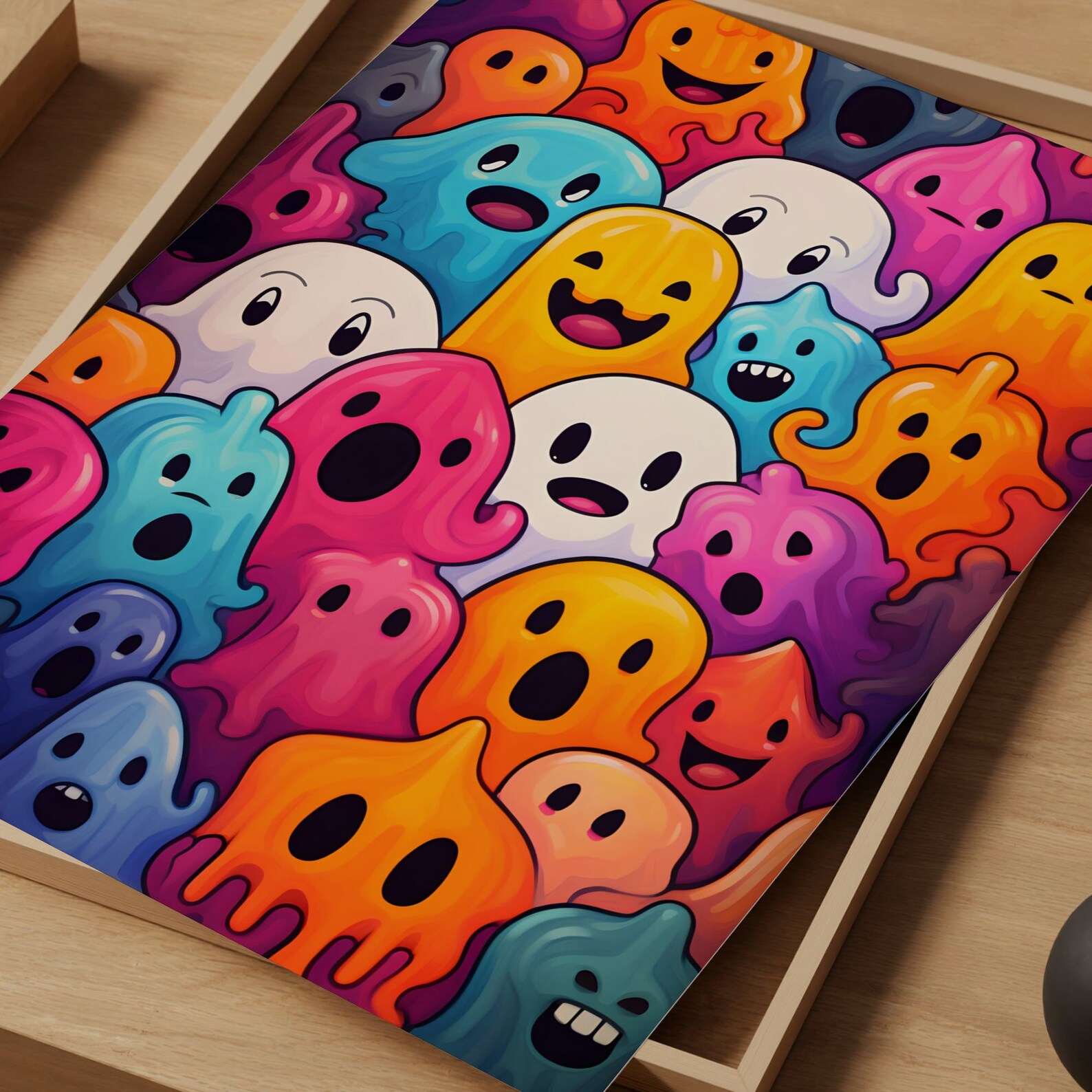 Halloween Wall Art Cute Ghosts Print Colorful 90s Halloween Decor ...