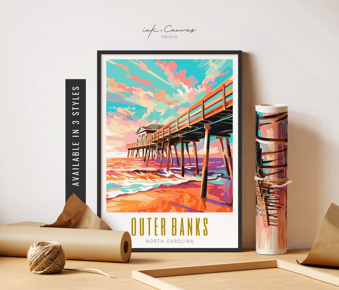 Outer Banks NC Art Print Retro Travel Poster Outer Banks North Carolina ...