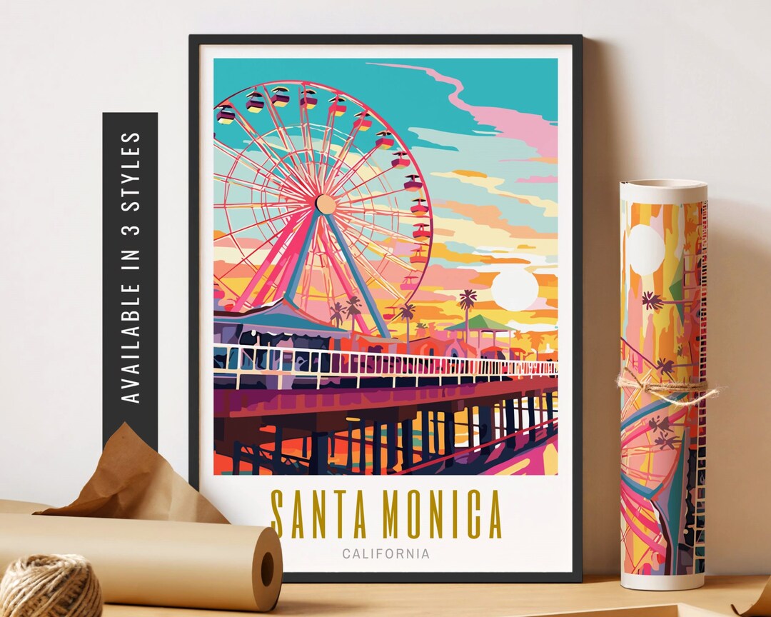 Santa Monica Art Print Santa Monica Pier Wall Art Retro City Print ...