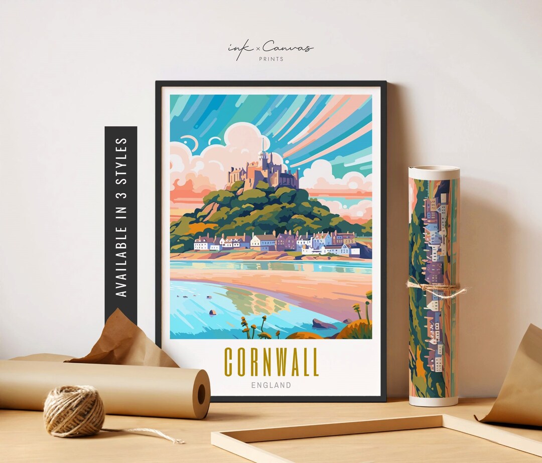 Cornwall Travel Poster Cornwall England Print Cornwall Art Print Retro ...