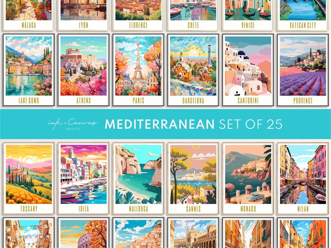 Mediterranean Travel Poster Gallery Set of 25 Europe Travel Prints ...