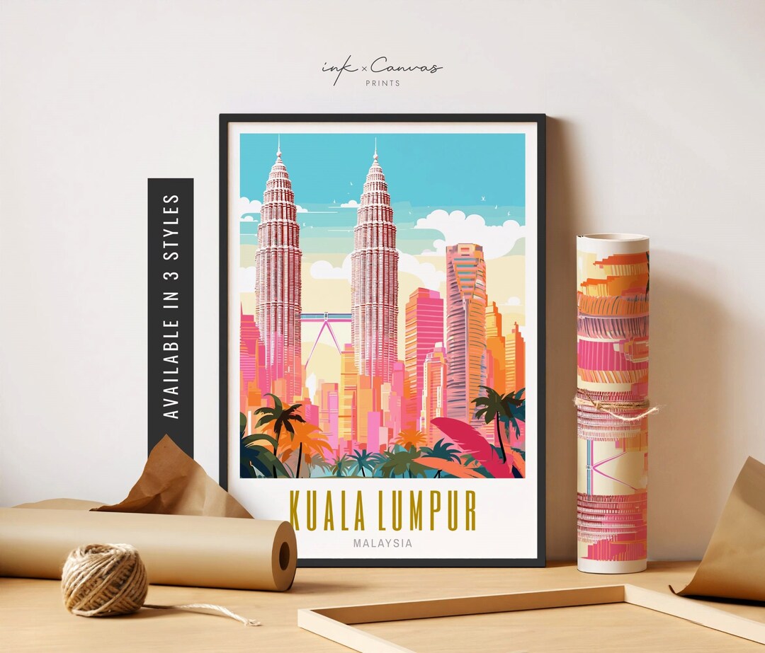Kuala Lumpur Travel Poster Kuala Lumpur Print Kuala Lumpur Skyline Wall ...