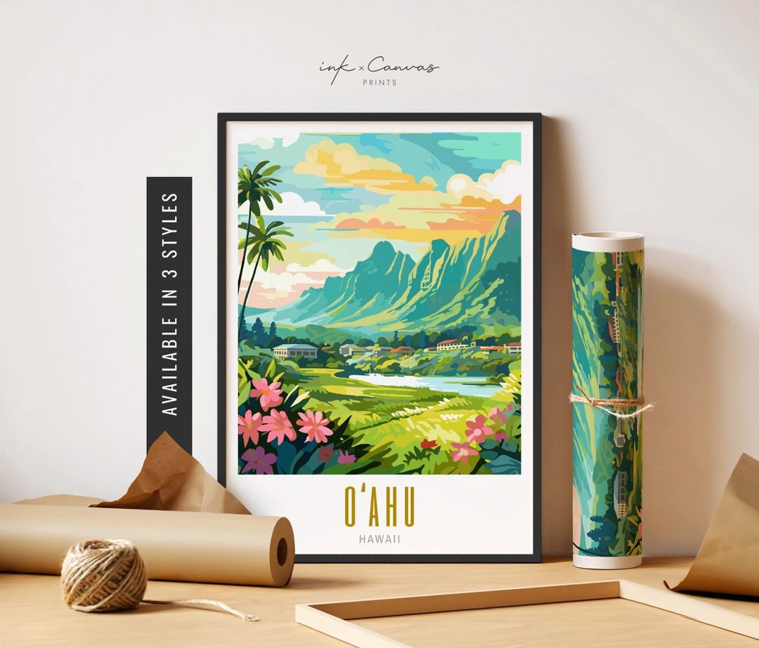 Oahu Hawaii Poster Ko'olau Mountain Range Oahu Wall Art Hawaiian Print ...