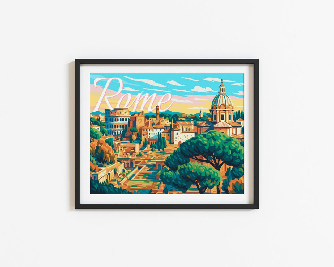 Rome Italy Art Print Modern Destination City Poster Rome Colosseum Wall ...