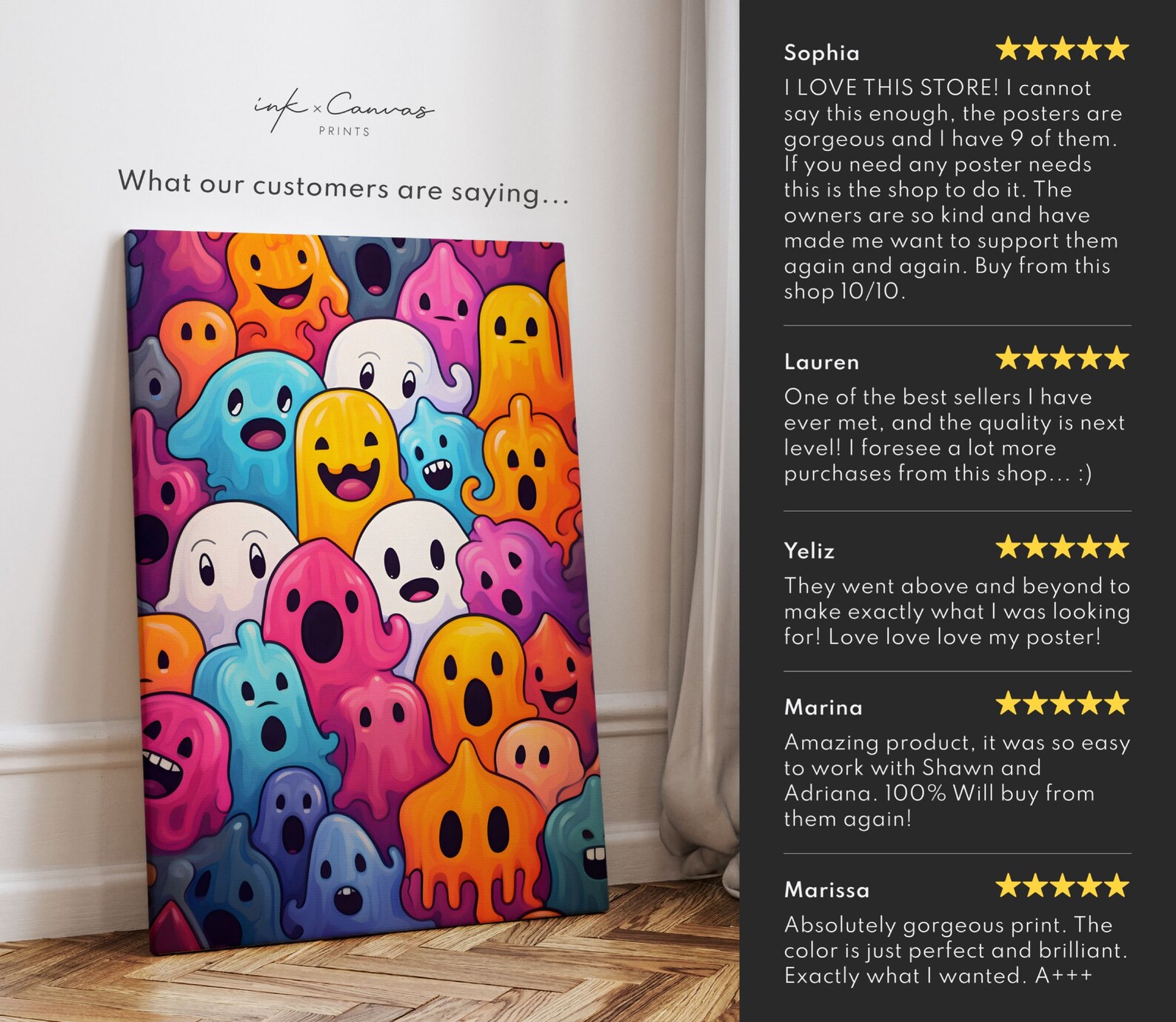 Halloween Wall Art Cute Ghosts Print Colorful 90s Halloween Decor ...