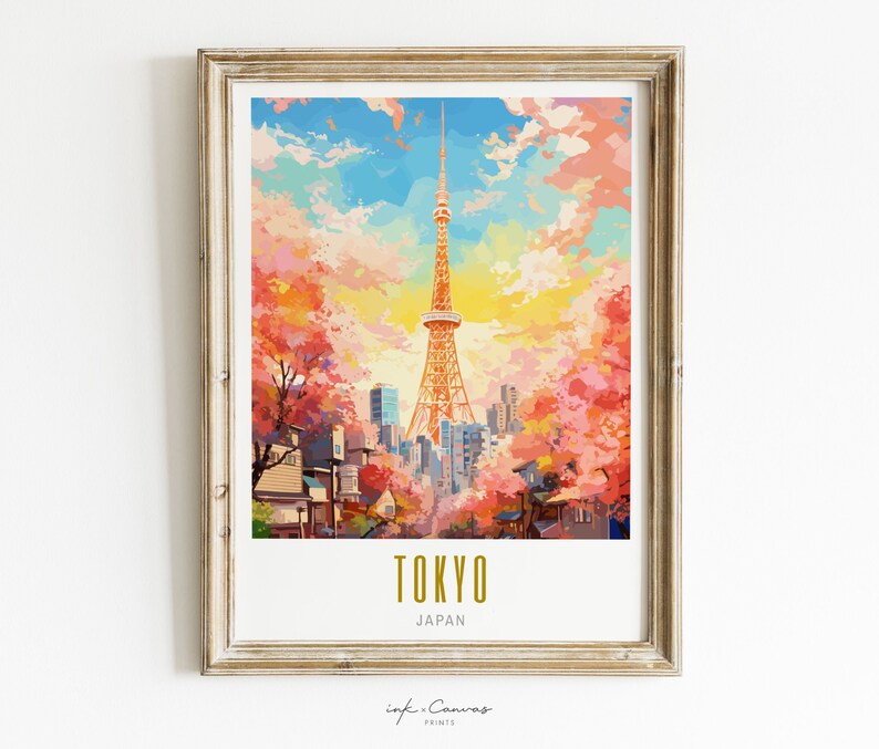Tokyo Travel Poster Japan Travel Print Tokyo Poster Cherry Blossom Art ...