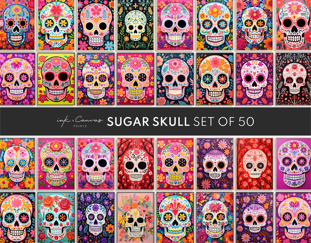Dia De Los Muertos Sugar Skull Gallery Set of 50 Digital Prints ...