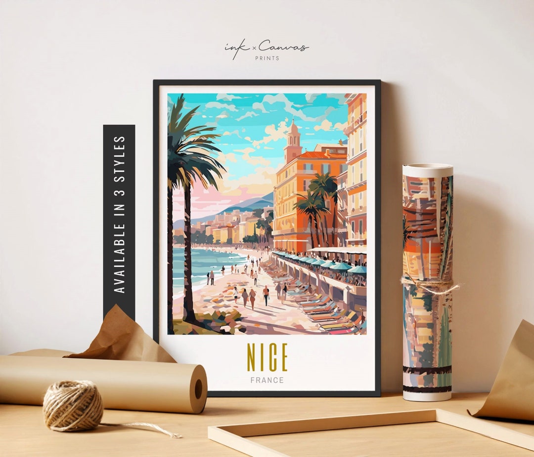 Nice France Travel Poster Nice France Beach Print Retro City Landscape ...