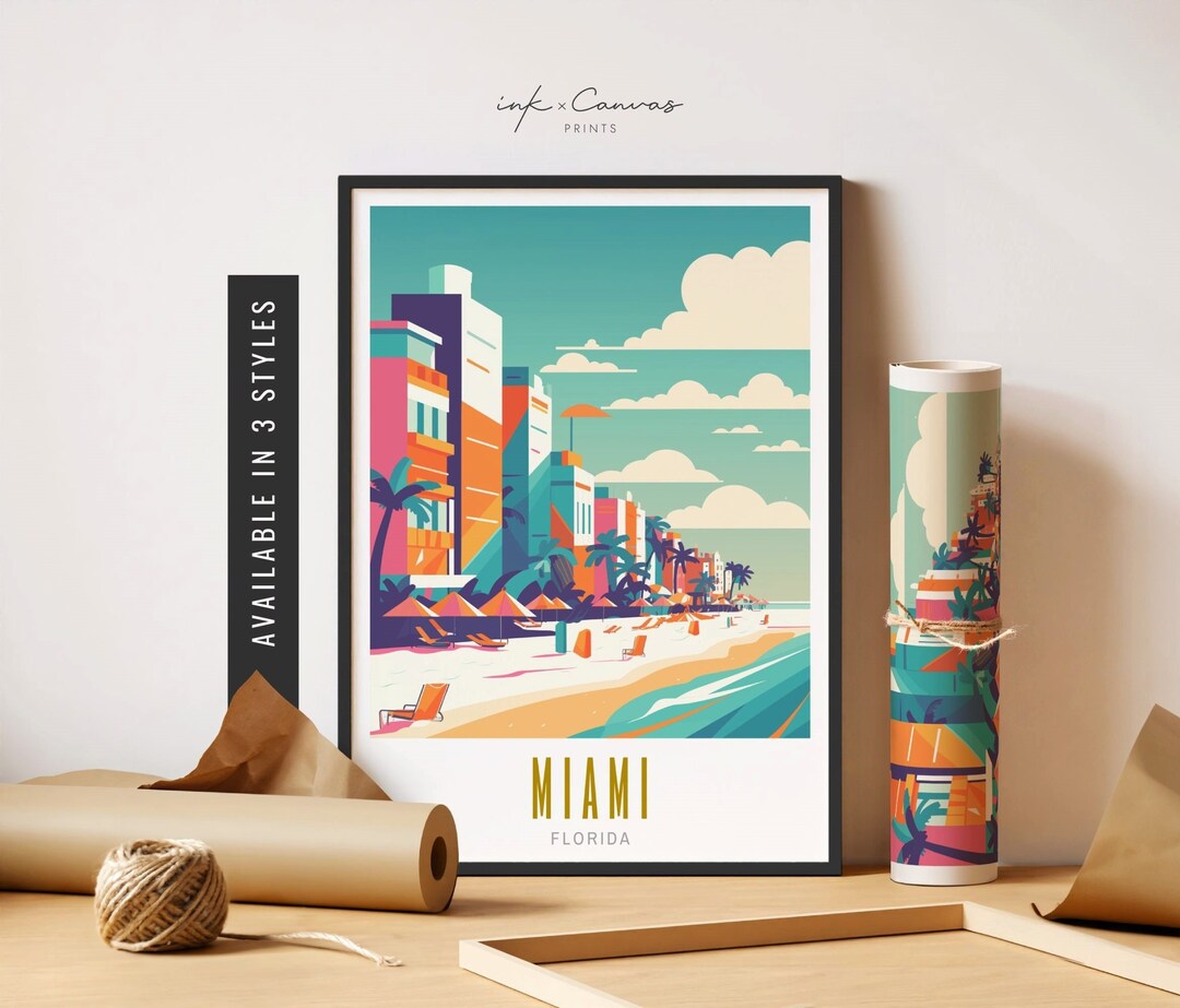 Miami Beach Art Print Miami Travel Poster Florida Miami Beach Print ...