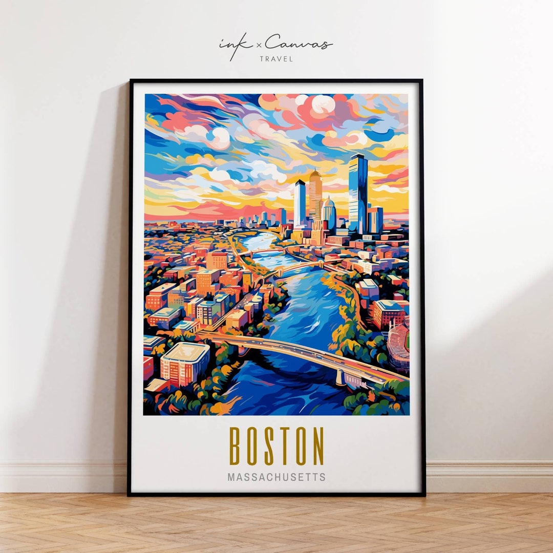 Boston Print Massachusetts Wall Art Boston Skyline Art Maximalist Decor ...