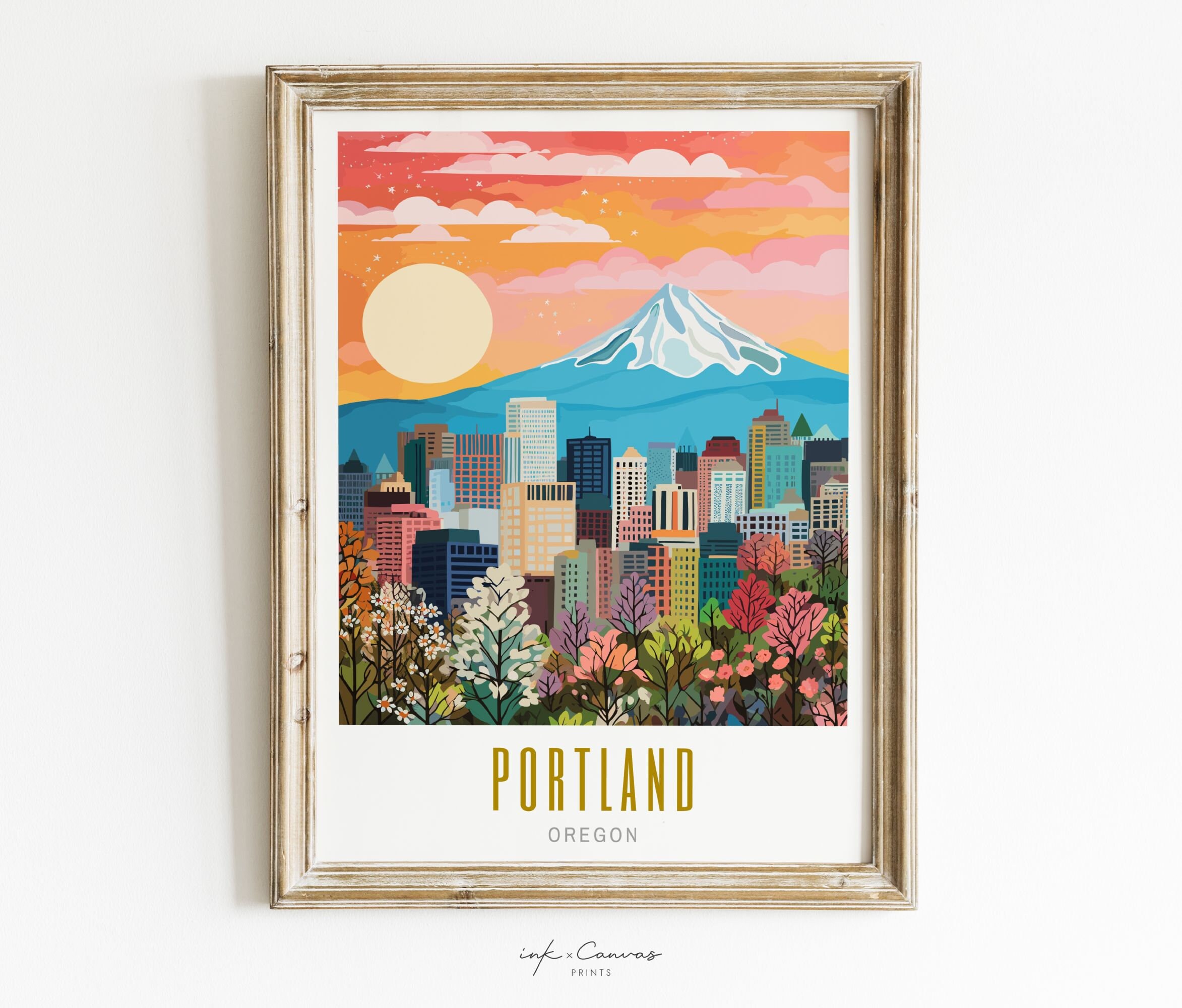 Portland Oregon Art Print Mt. Hood Art Portland OR Poster Downtown ...