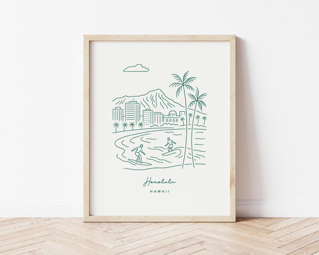 Honolulu Wall Art | Hawaii Travel Poster | Boho Minimalist Home Decor ...