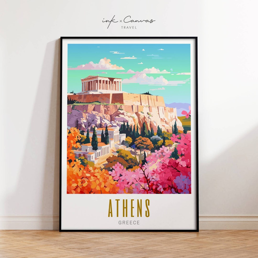 Athens Travel Poster Acropolis of Athens Greece Wall Art - Etsy