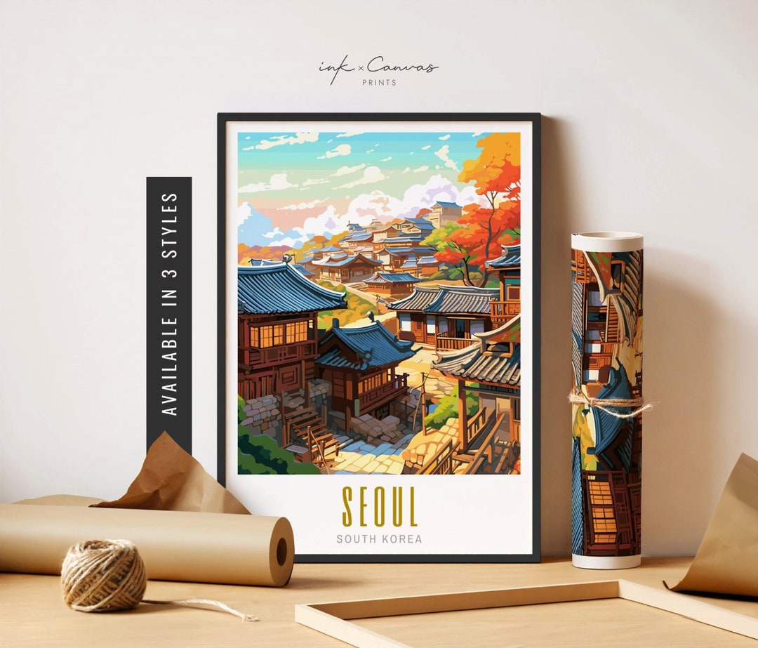 Seoul Print Bukchon Hanok Village Seoul Korea Art Print Retro ...