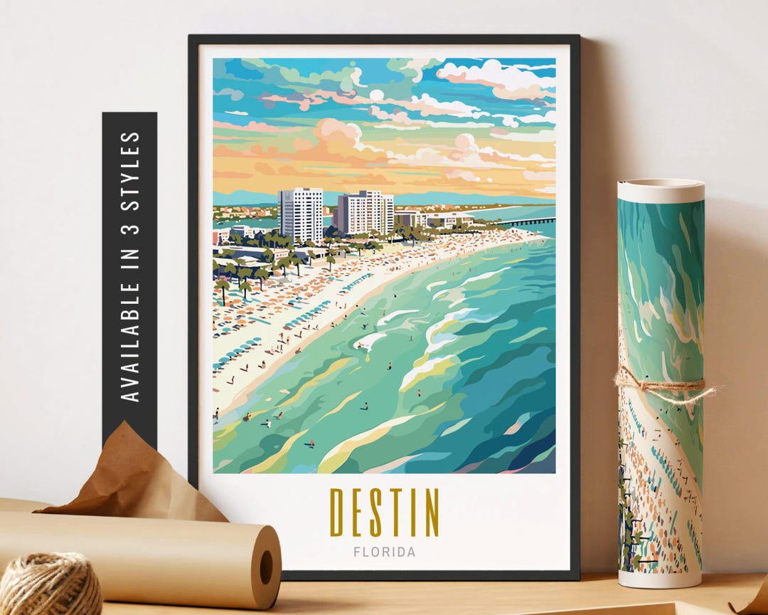 Destin Florida Print Travel Souvenir Art Destin FL Poster Beach Decor ...