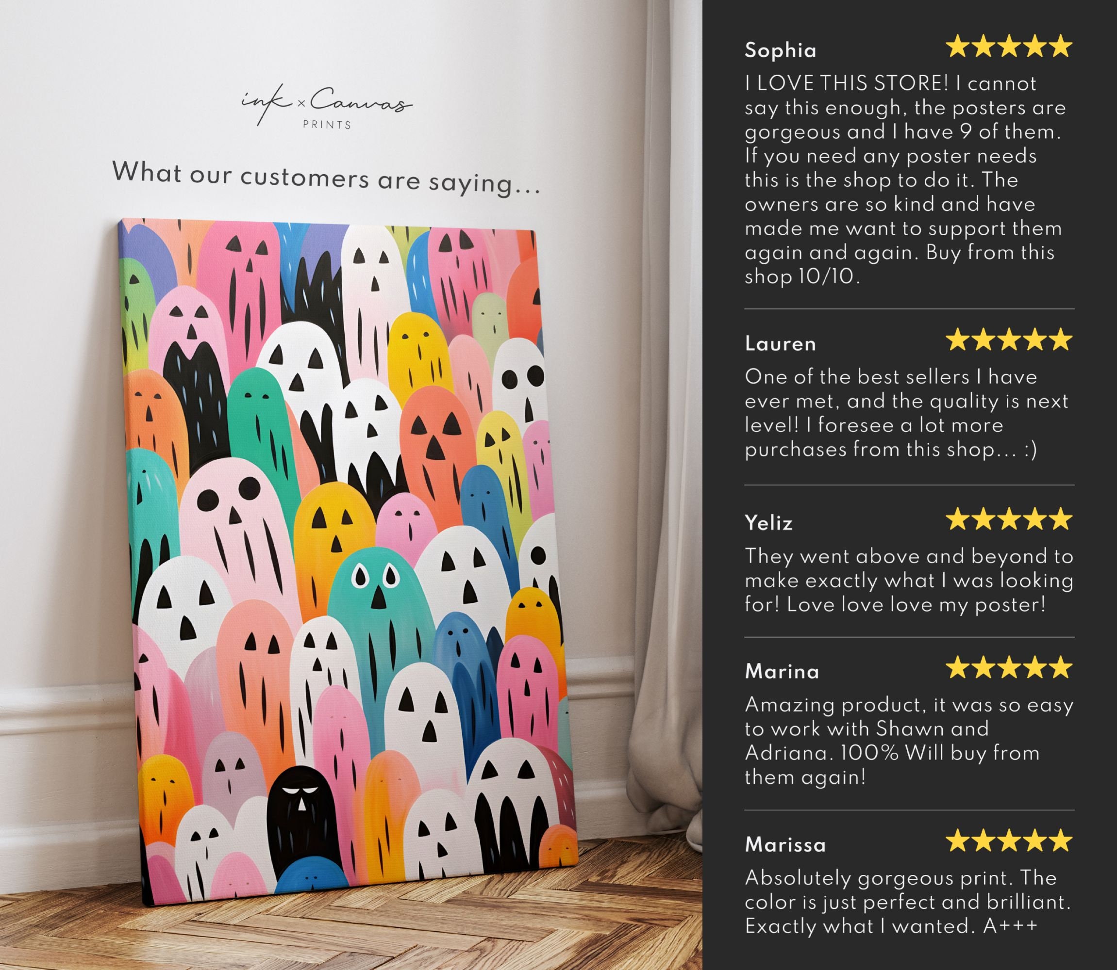 Boho Halloween Art Cute Ghosts Print Colorful Halloween Decor Adorable ...