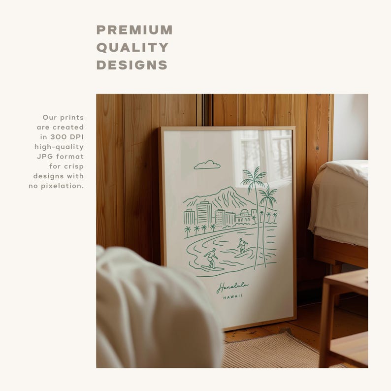 Honolulu Wall Art | Hawaii Travel Poster | Boho Minimalist Home Decor ...