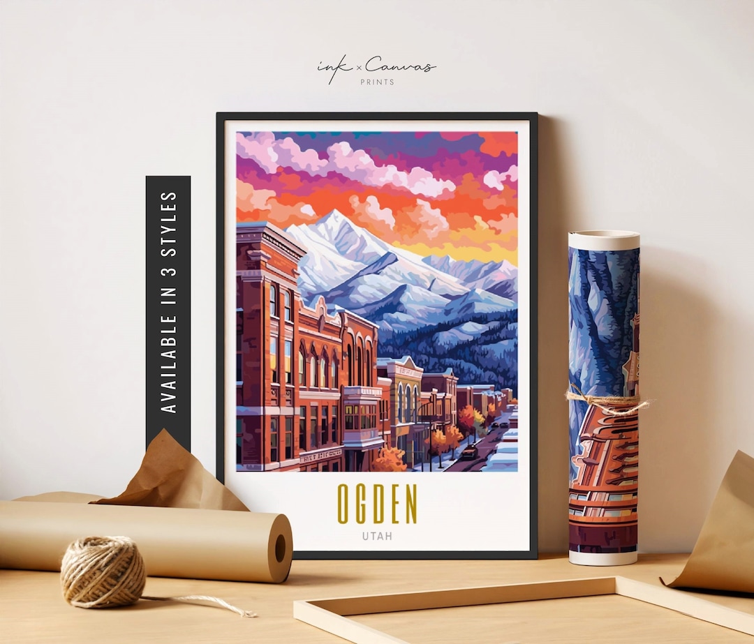 Ogden Utah Art Print Ogden UT Poster Utah Mountain Wall Art Retro ...