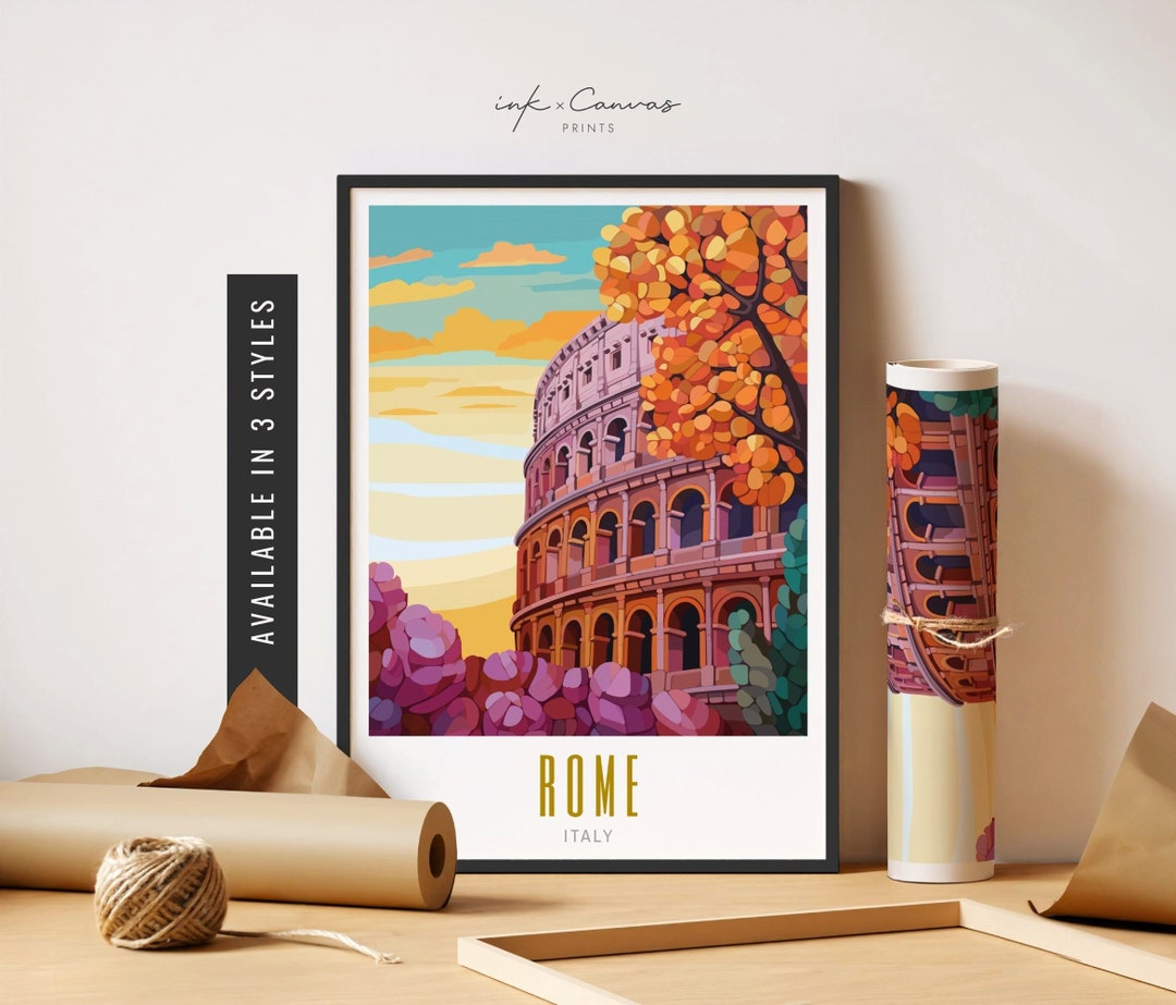 Colosseum Rome Travel Poster Rome Italy Print Ancient Rome Poster Retro ...