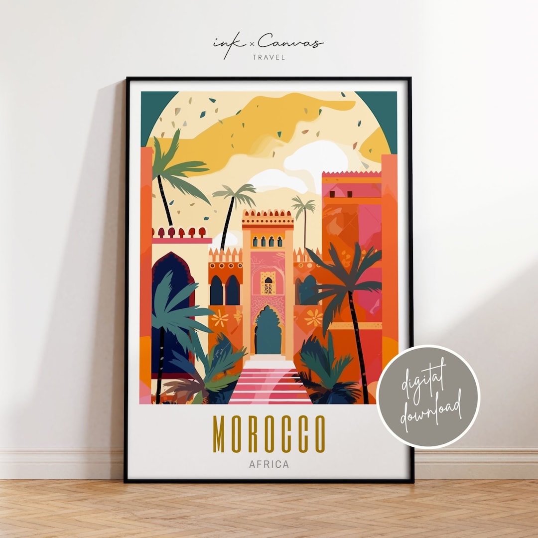 Morocco Travel Poster Digital Download Retro Wall Art Palaces Print ...