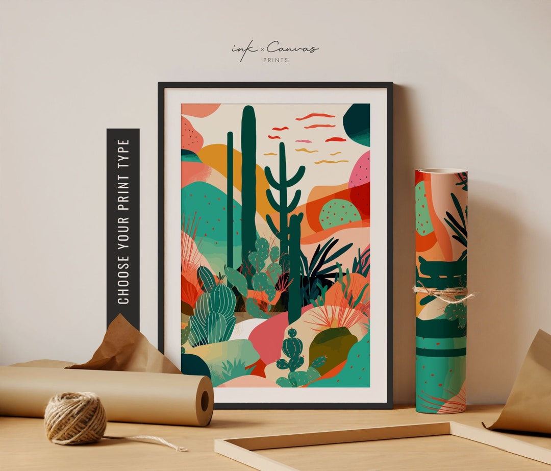Desert Cactus Print Maximalist Wall Art Mexican Desert Art Print Boho ...