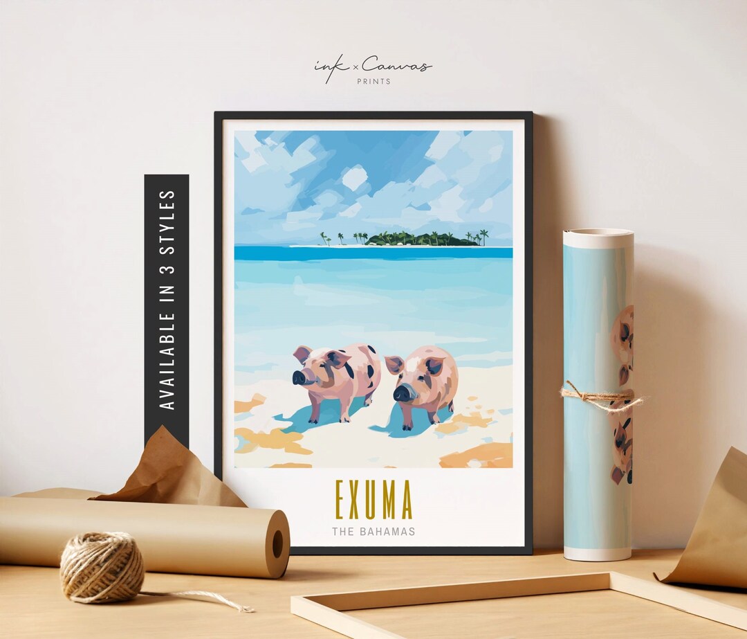 Exuma Bahamas Art Print Exuma Travel Poster Caribbean Art Pig Beach Decor Vibrant Colorful Wall ...