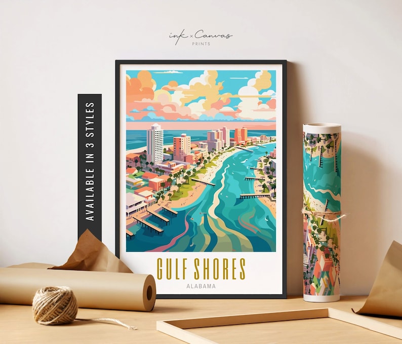 Gulf Shores Alabama Travel Poster Retro Gulf Shores AL Print Colorful ...