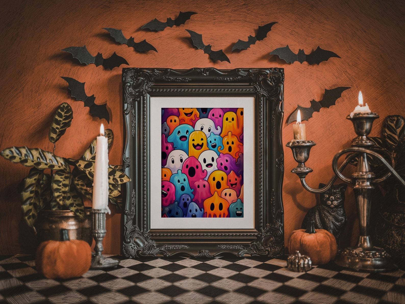 Halloween Wall Art Cute Ghosts Print Colorful 90s Halloween Decor ...