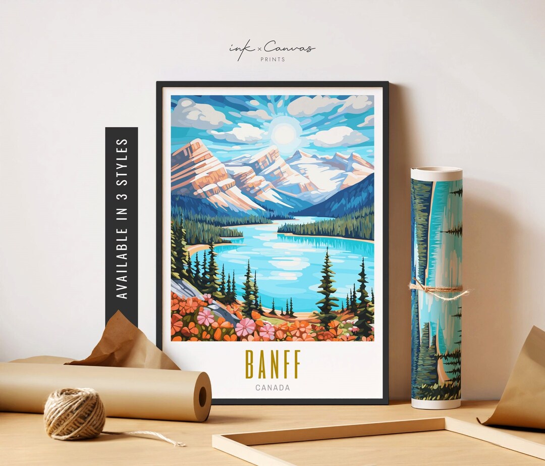 Banff National Park Poster Banff Art Print Banff Mountain Decor Banff Print Vibrant Colorful ...