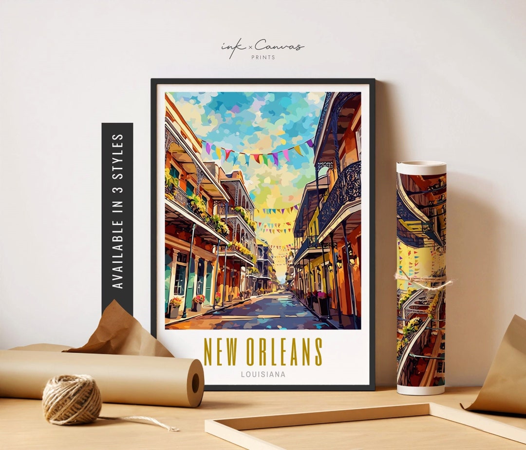 New Orleans Travel Poster NOLA Mardi Gras Print Bourbon Street ...