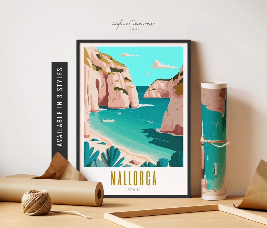 Mallorca Spain Travel Poster Mallorca Wall Art Retro Travel Print ...