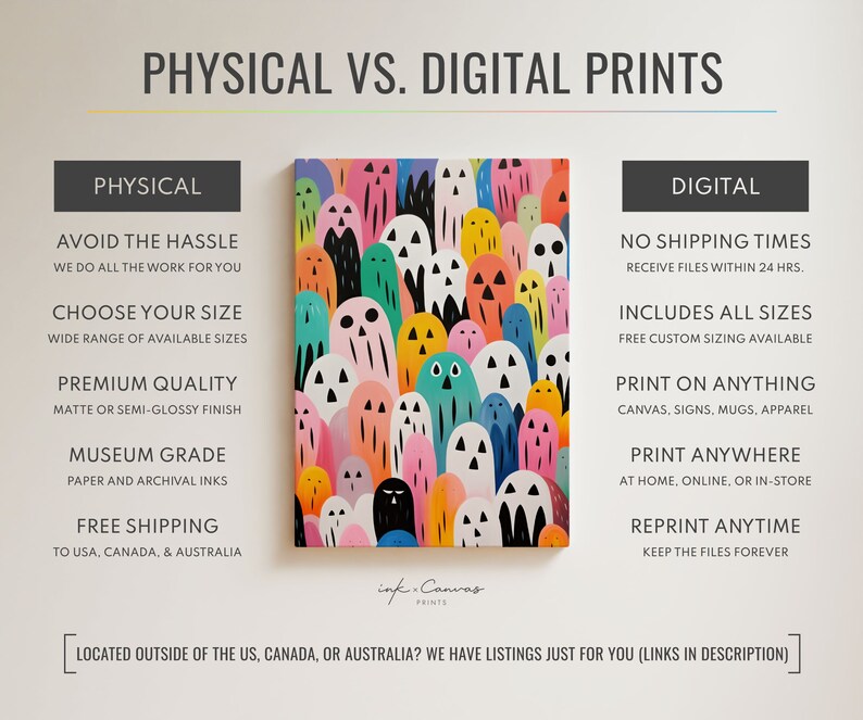 Boho Halloween Art Cute Ghosts Print Colorful Halloween Decor Adorable ...