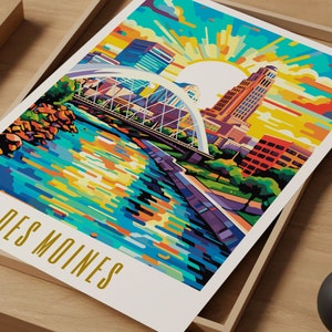 Des Moines Iowa Poster Des Moines Skyline Iowa Retro City Poster Travel ...