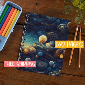 Planet Spiral Notebook Starry Night Space Notebook Vincent Van Gough ...