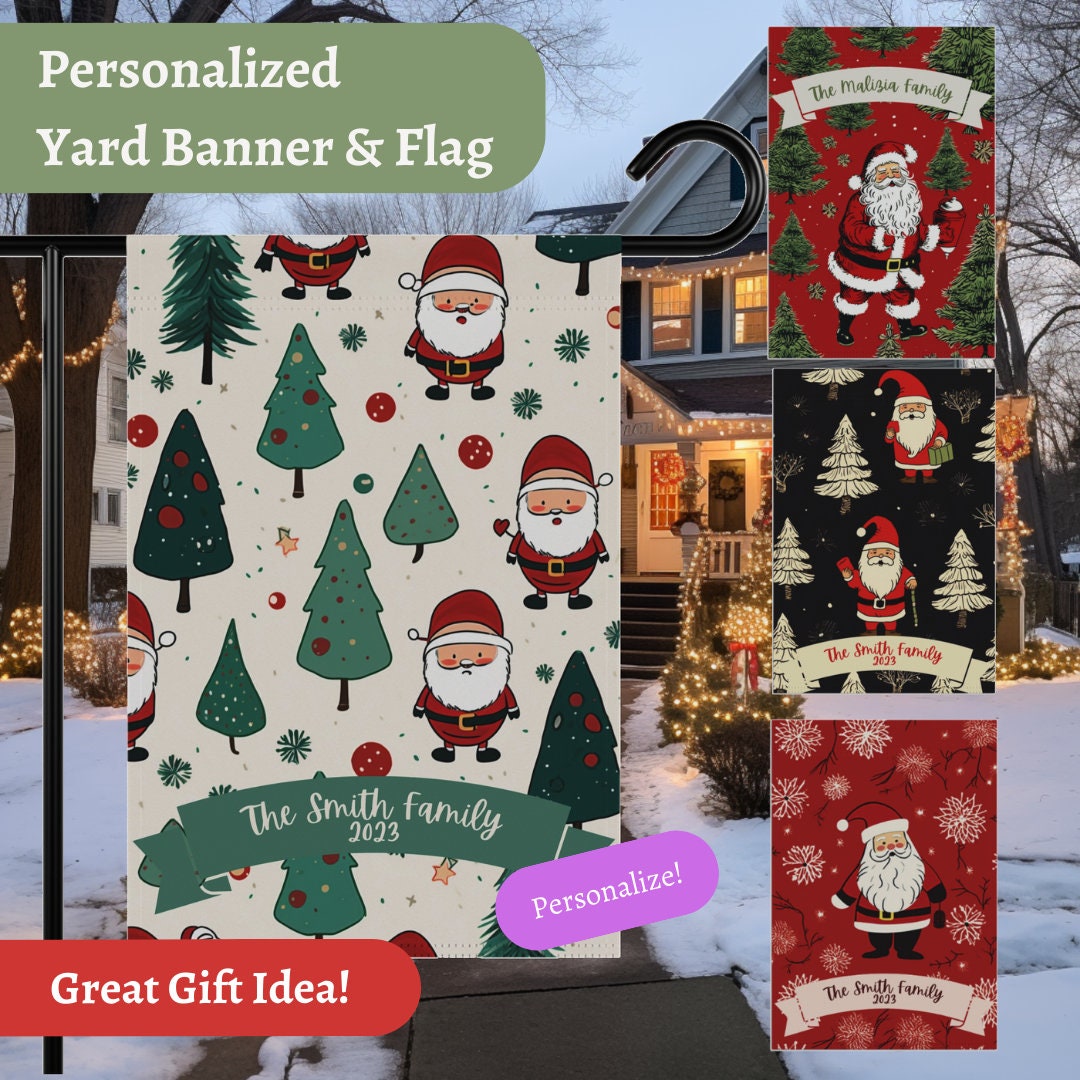 Custom Santa Garden Banner, Personalized Christmas Decor, Vintage Santa ...