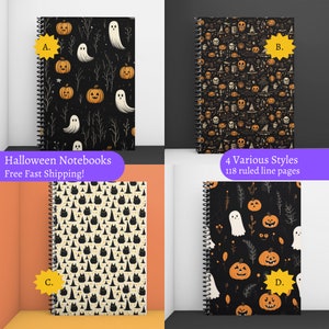 Vintage Halloween Spiral Notebook: Ghosts, Pumpkins, Cats & Witches ...
