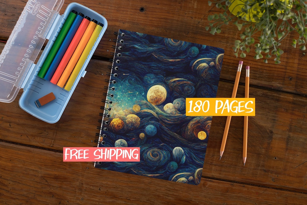 Planet Spiral Notebook Starry Night Space Notebook Vincent Van Gough ...