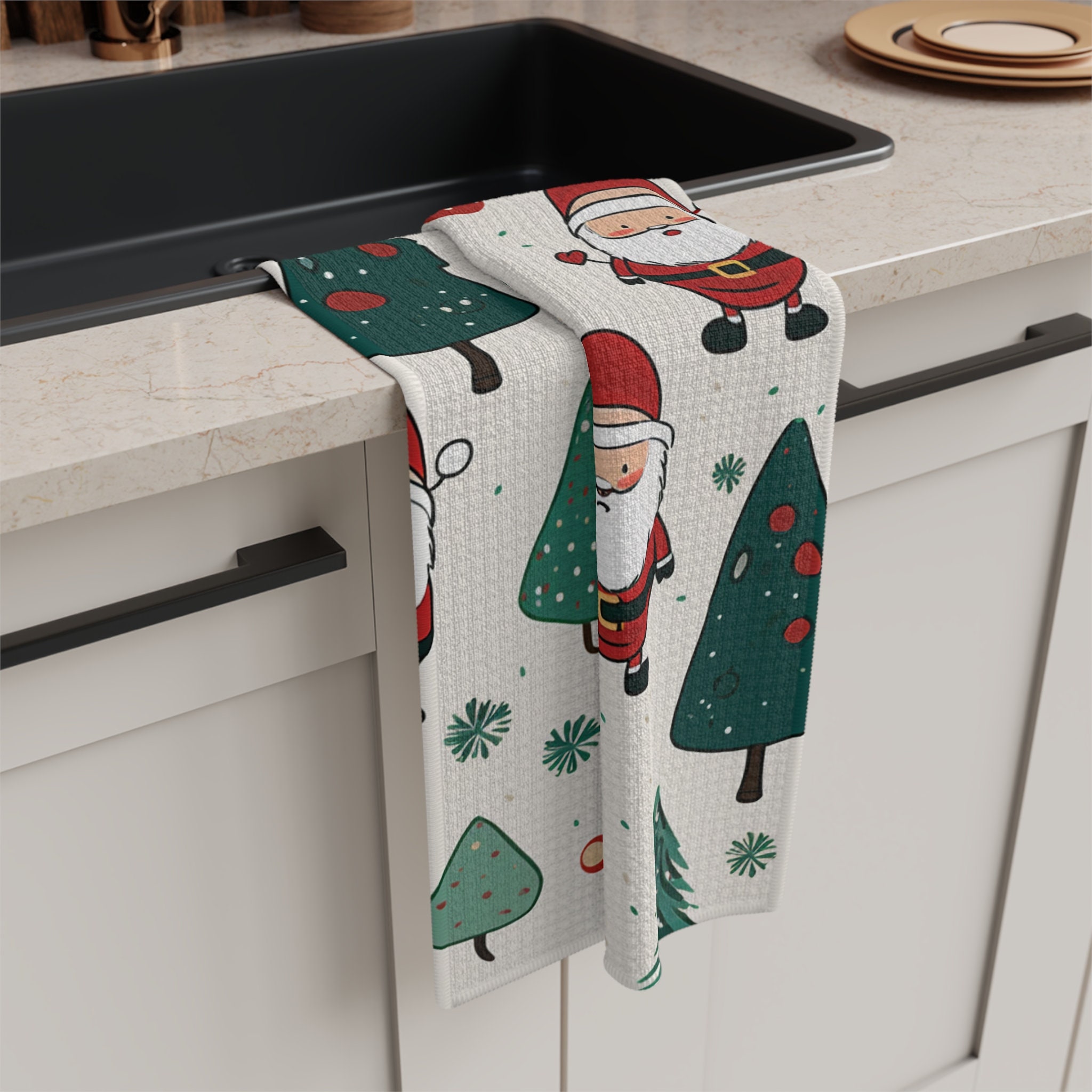 Vintage Santa Kitchen Towel Retro Christmas Decor Hand-drawn - Etsy