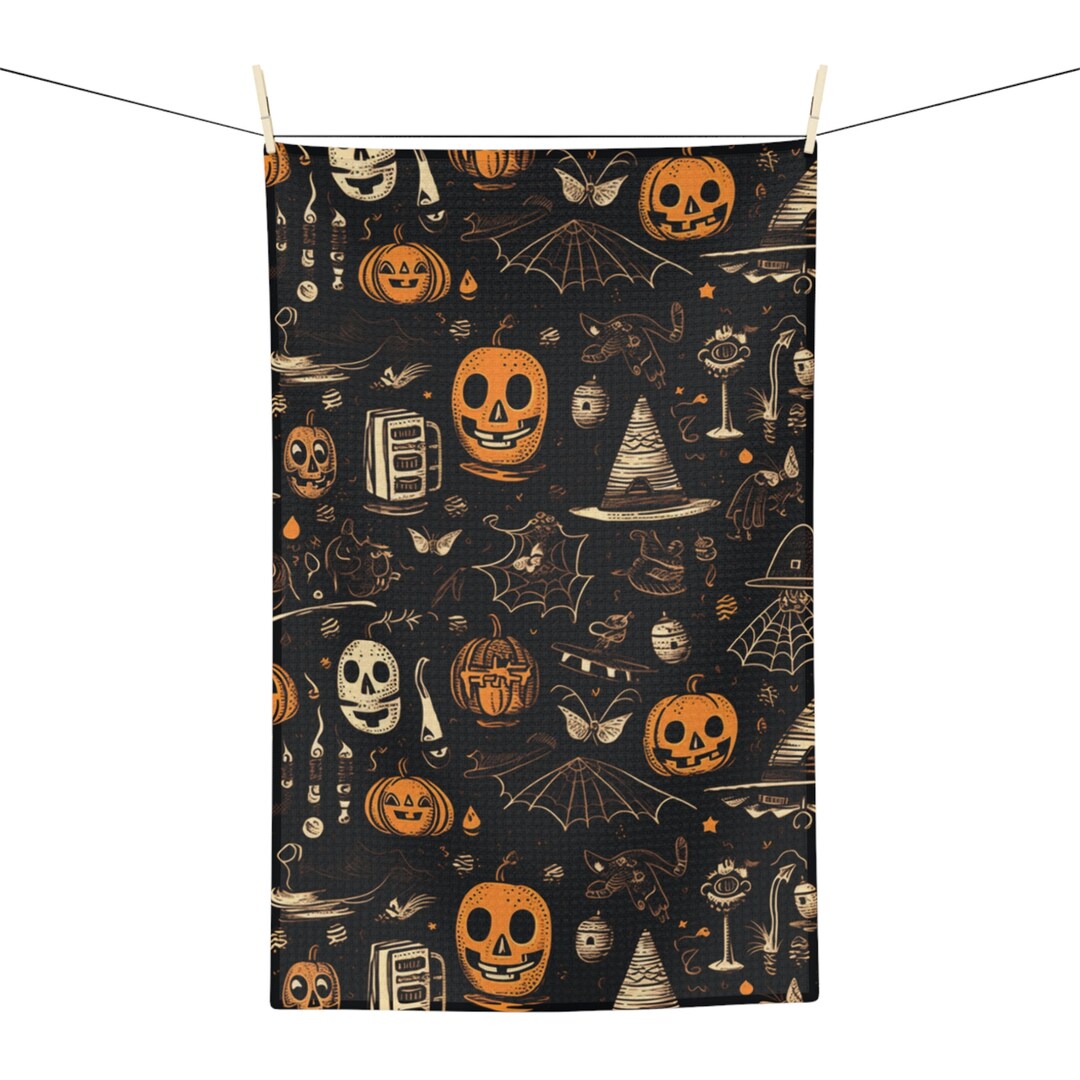 Vintage Halloween Tea Towels: Spooky Skulls, Pumpkins, Ghosts & Witches ...