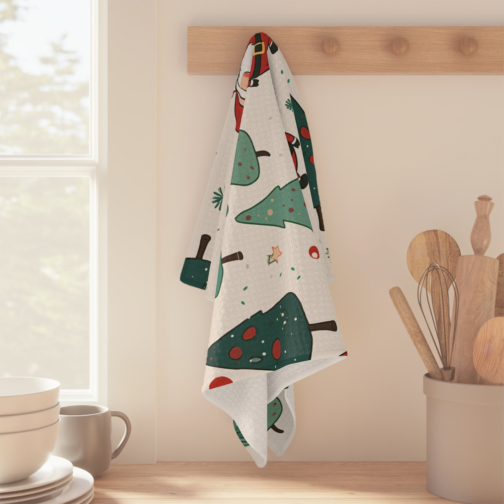 Vintage Santa Kitchen Towel Retro Christmas Decor Hand-drawn - Etsy