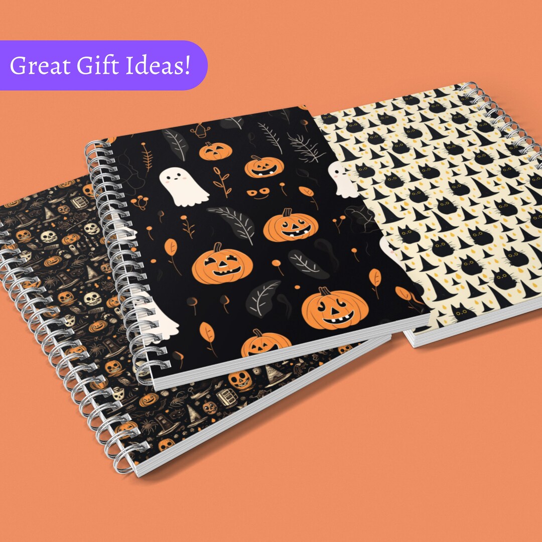 Vintage Halloween Spiral Notebook: Ghosts, Pumpkins, Cats & Witches ...