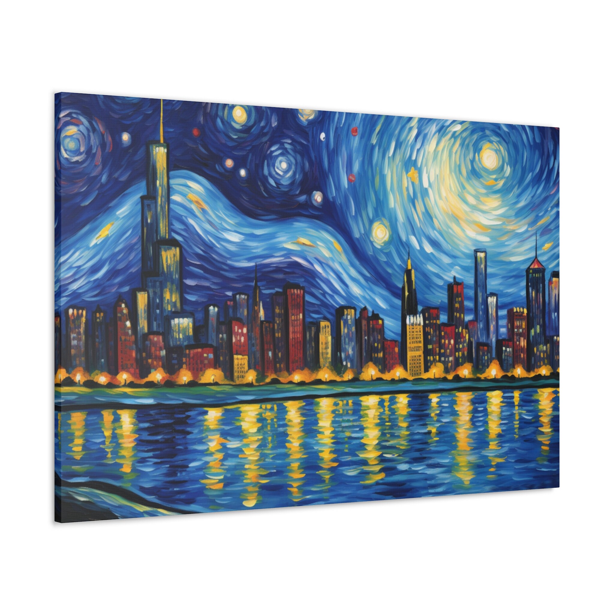 Starry Night Over Chicago - Canvas Print Inspired by Van Gogh - Etsy